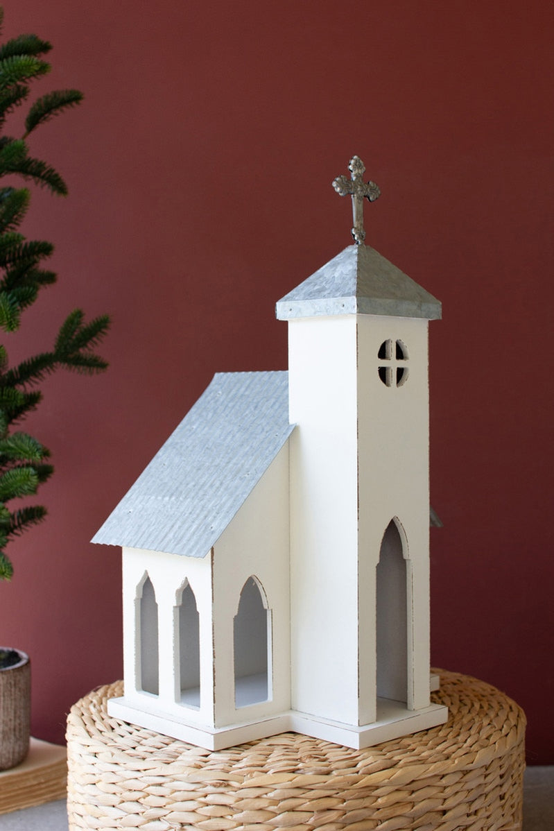 Set of 2 Wooden Christmas Churches with Galvanized Roofs | Chapin Furniture